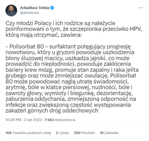 Polisorbat 80 będący w składzie szczepionek przeciwko HPV nie jest ...